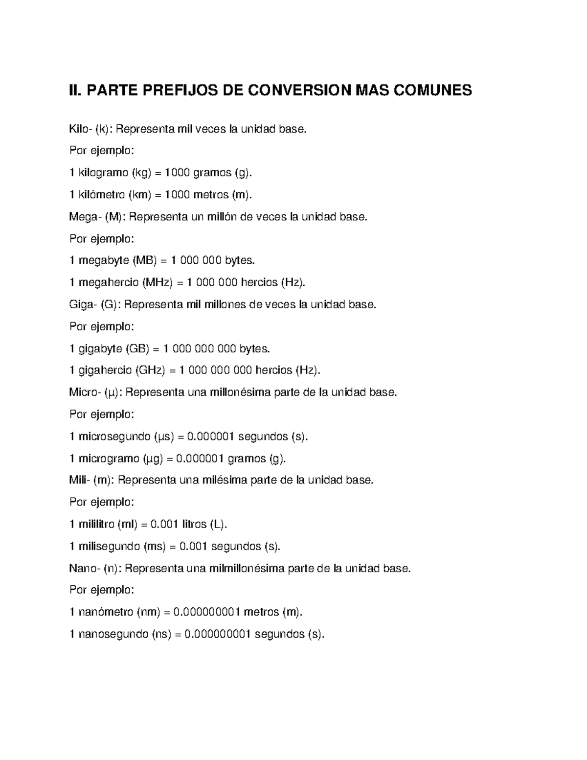 II. Prefijos Comunes - II. PARTE PREFIJOS DE CONVERSION MAS COMUNES ...