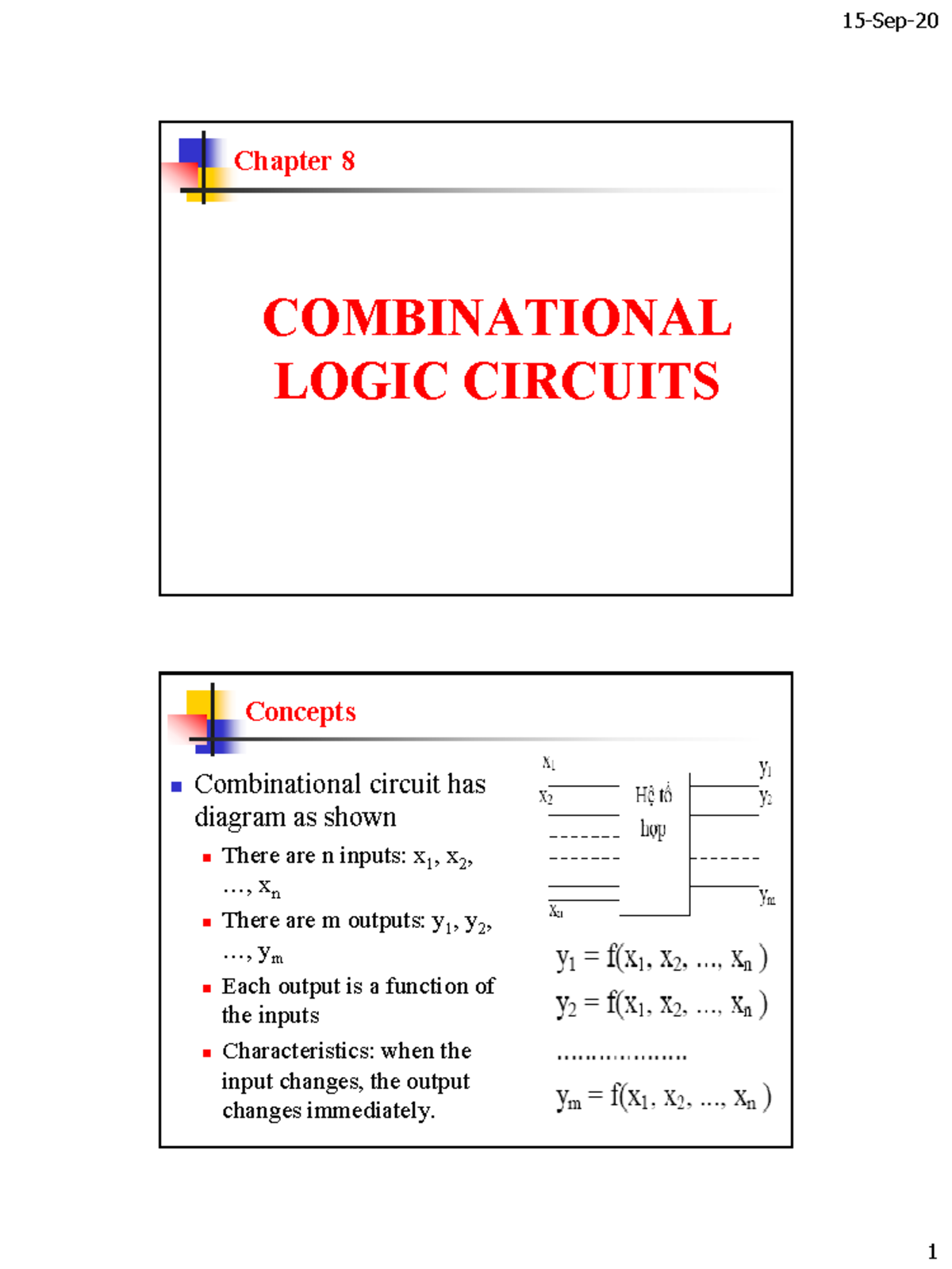 Chapter-8 - Note - Chapter 8 COMBINATIONAL LOGIC CIRCUITS Concepts Combinational circuit has ...