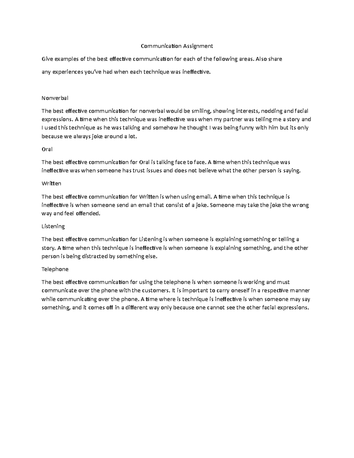 Communication Assignment - Also share any experiences you’ve had when ...