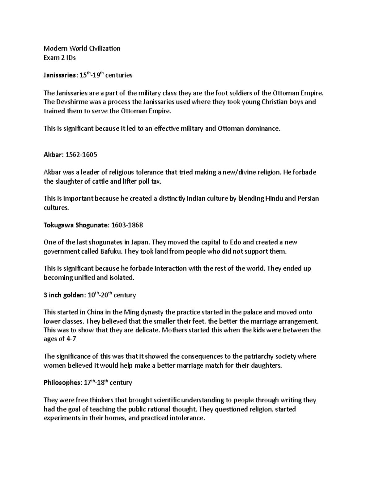 ID Exam 2 - Each exam has 10 IDs that Ms. Marquess covers and expects ...