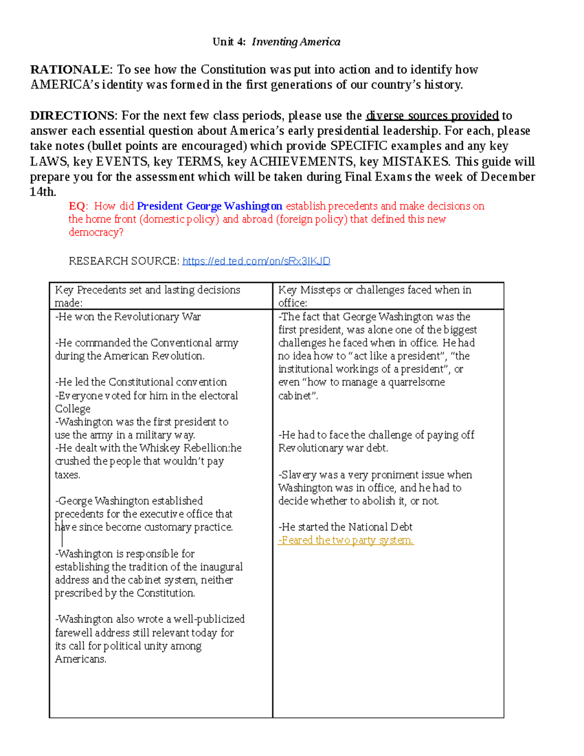 - Early President's Project (S)- Part 1 - Unit 4: Inventing America ...
