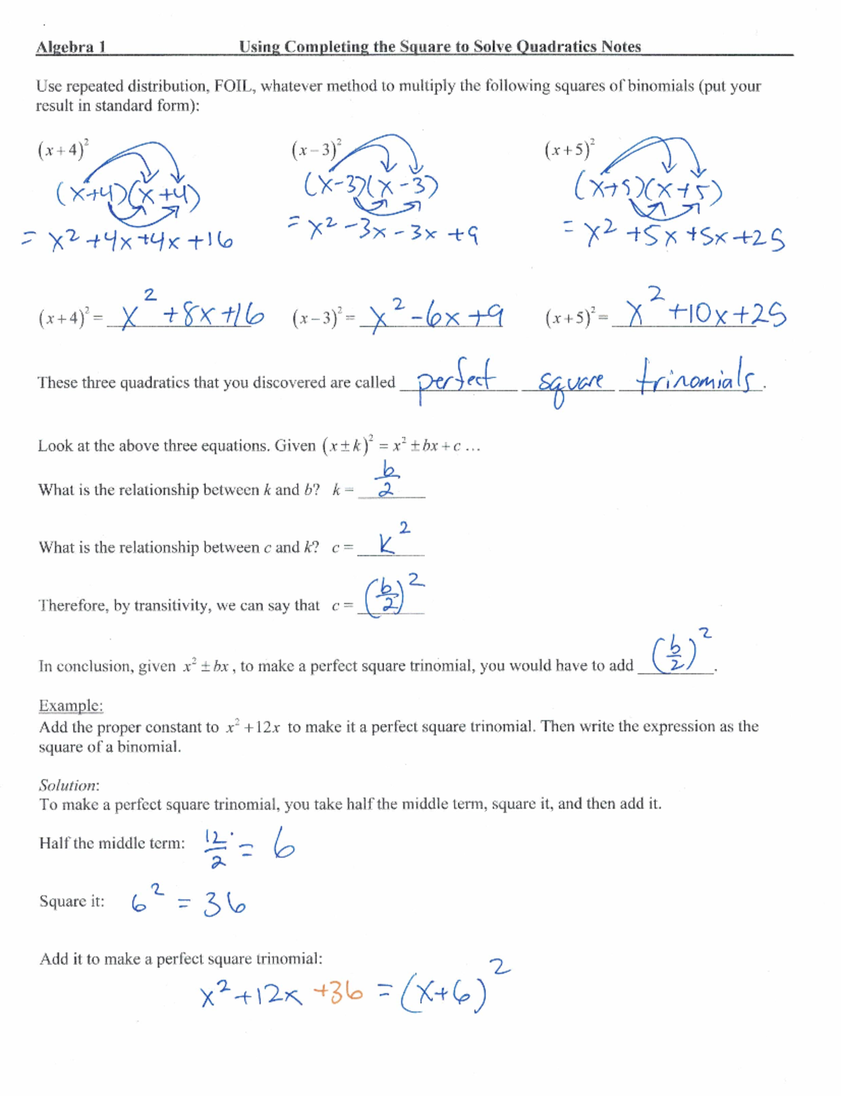 04-10-17. Completing the Square Notes Completed - Studocu