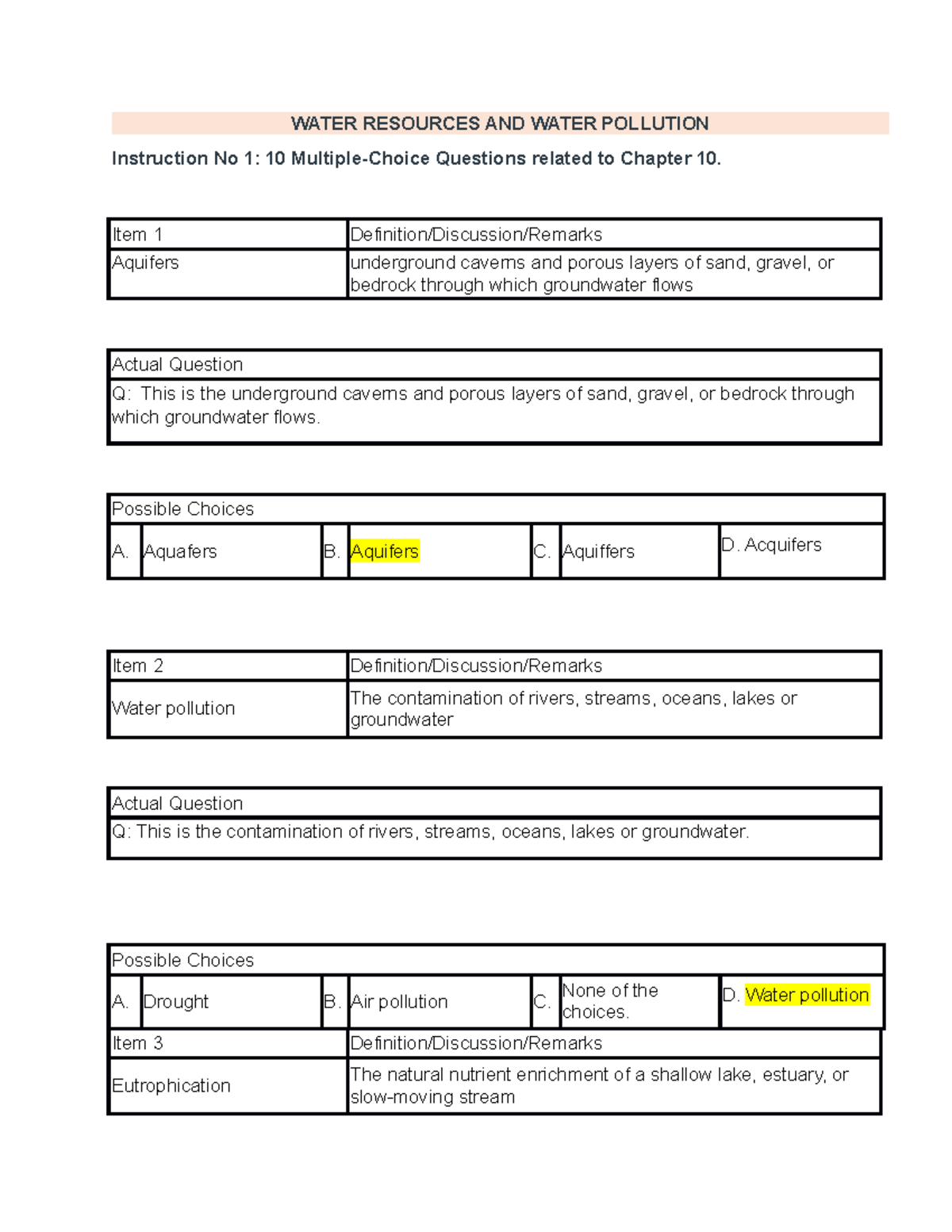 Water Resources AND Water Pollution - WATER RESOURCES AND WATER ...