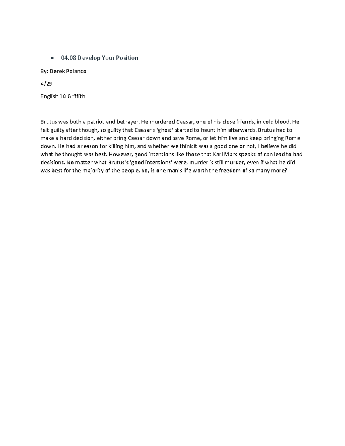 Develop Your Position By Derek Polanco - • 04 Develop Your Position By ...