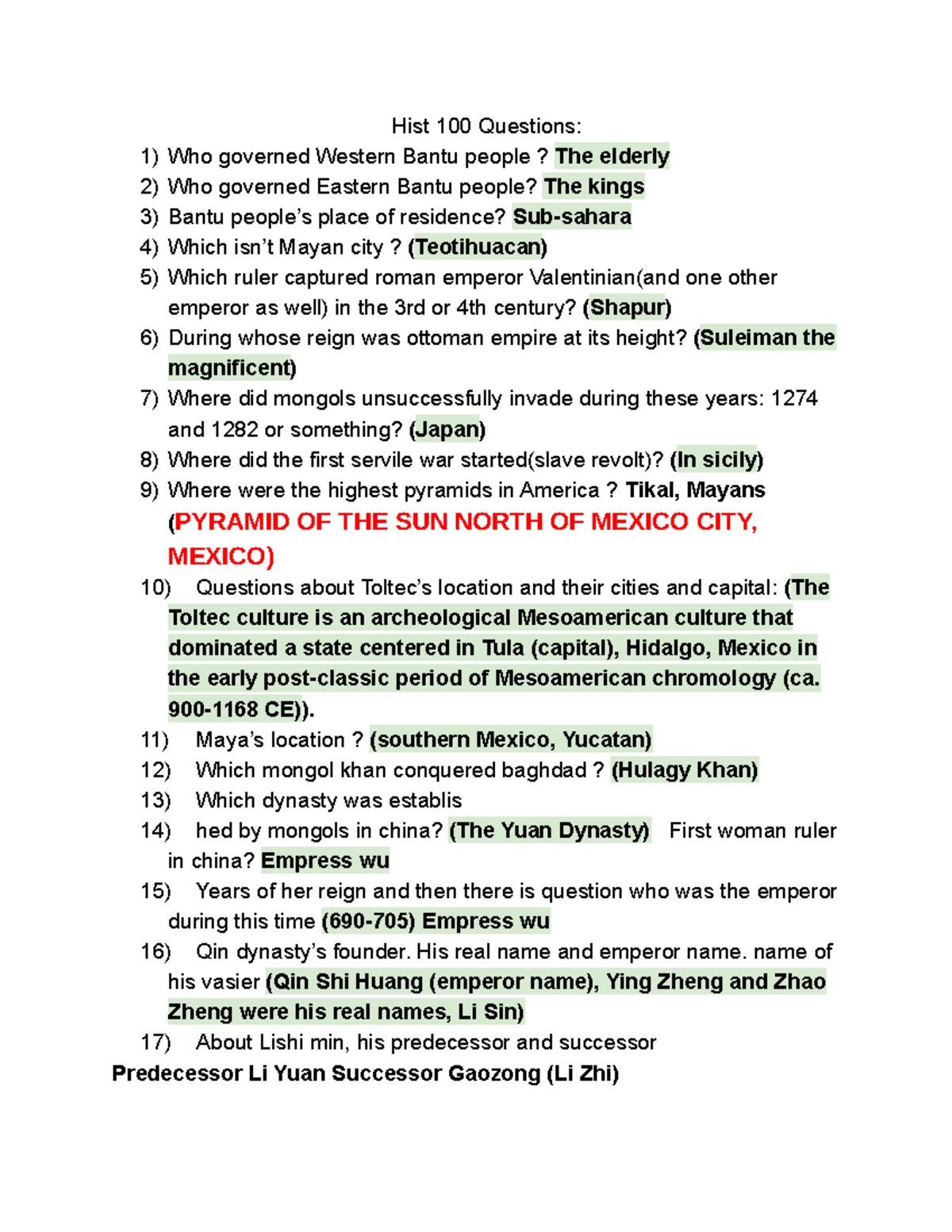 hist100 test bank - Hist 100 Questions: Who governed Western Bantu ...