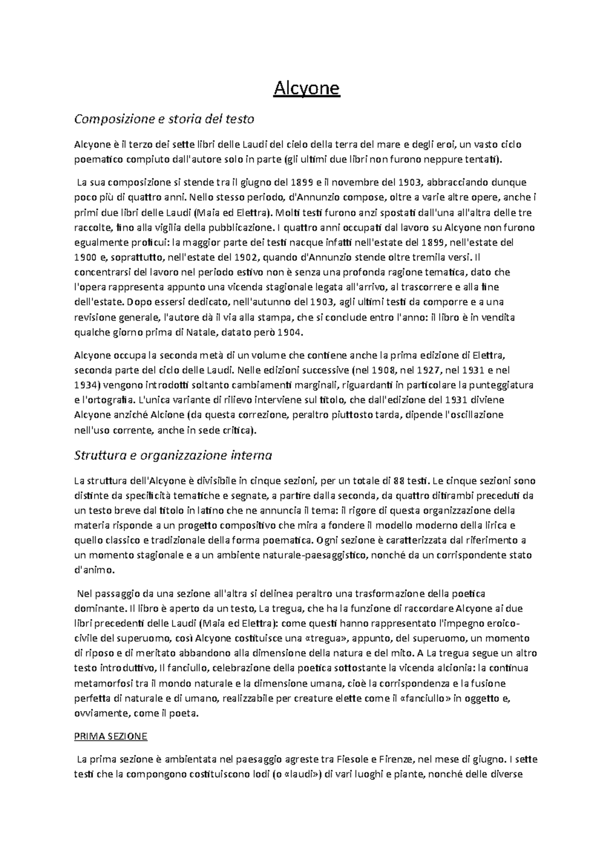 Alcyone D'Annunzio Gabriele riassunto opera - Alcyone Composizione e ...