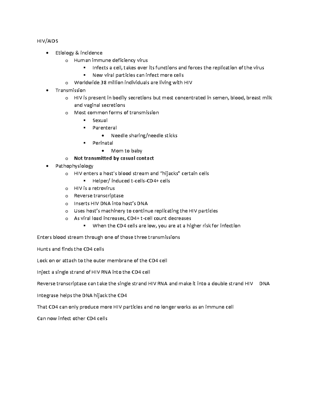 HIV AIDS Nursing 201 - lecture notes for HIV/AIDS - HIV/AIDS Etiology ...