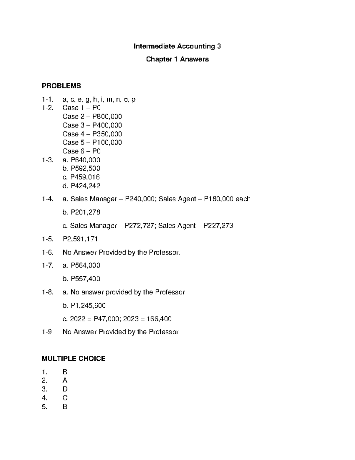 Intermediate Accounting Robles 2022. For Bsa - Intermediate Accounting 3 Chapter 1 Answers ...