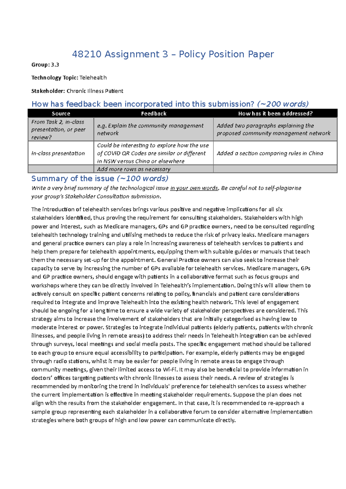 48210 Policy Position Paper Template V5 - 48210 Assignment 3 – Policy ...