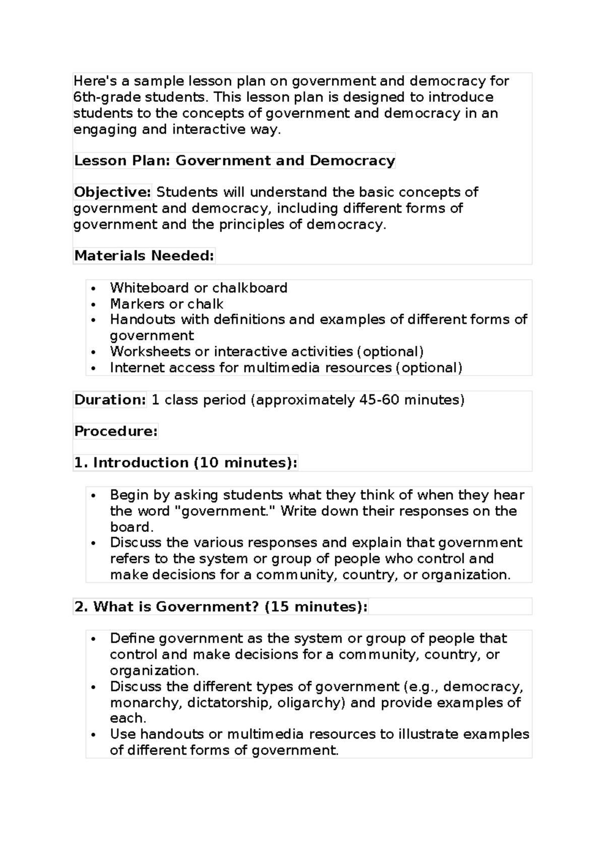 LP ON what is government and democracy - Here's a sample lesson plan on ...