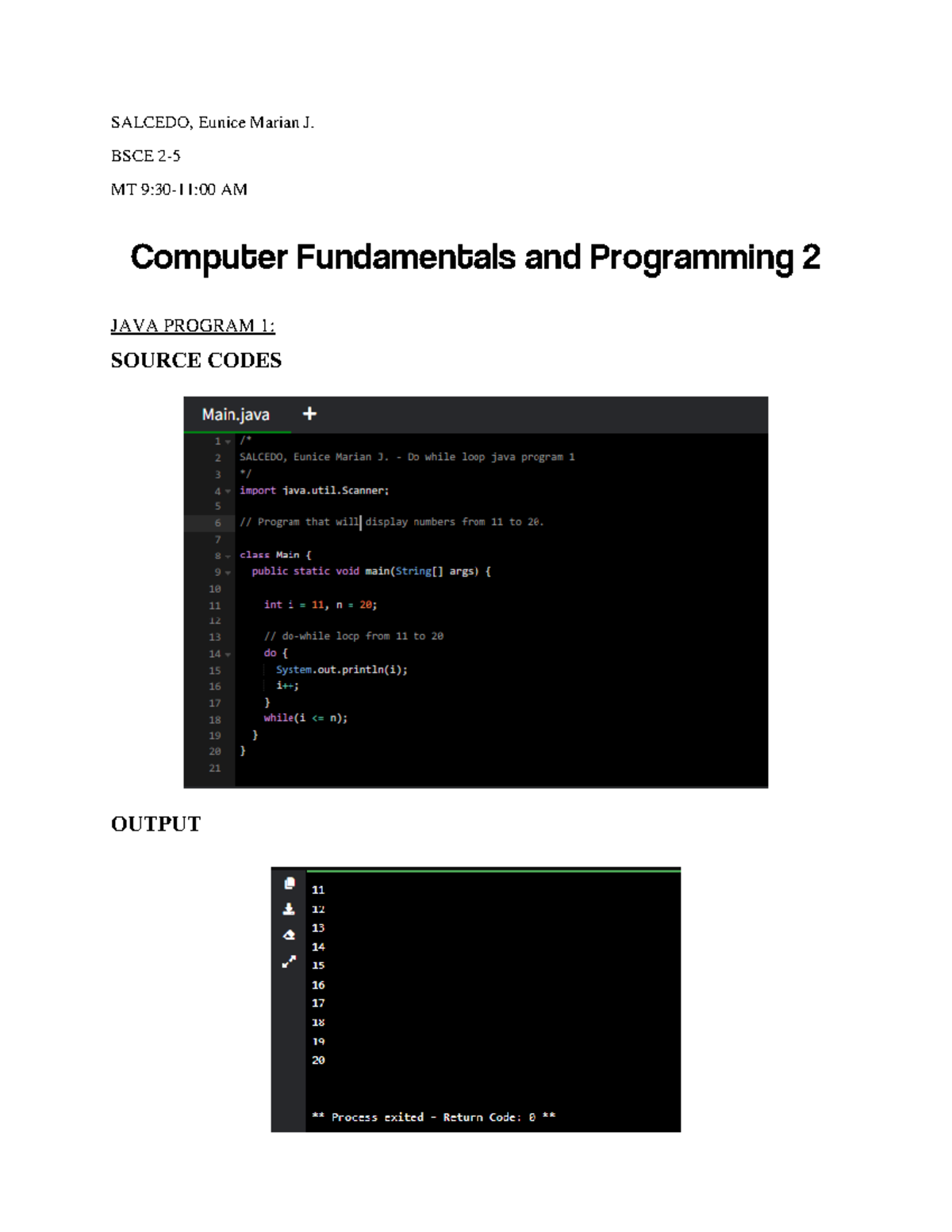 Do-While Loop Examples - SALCEDO, Eunice Marian J. BSCE 2- MT 9:30-11: ...