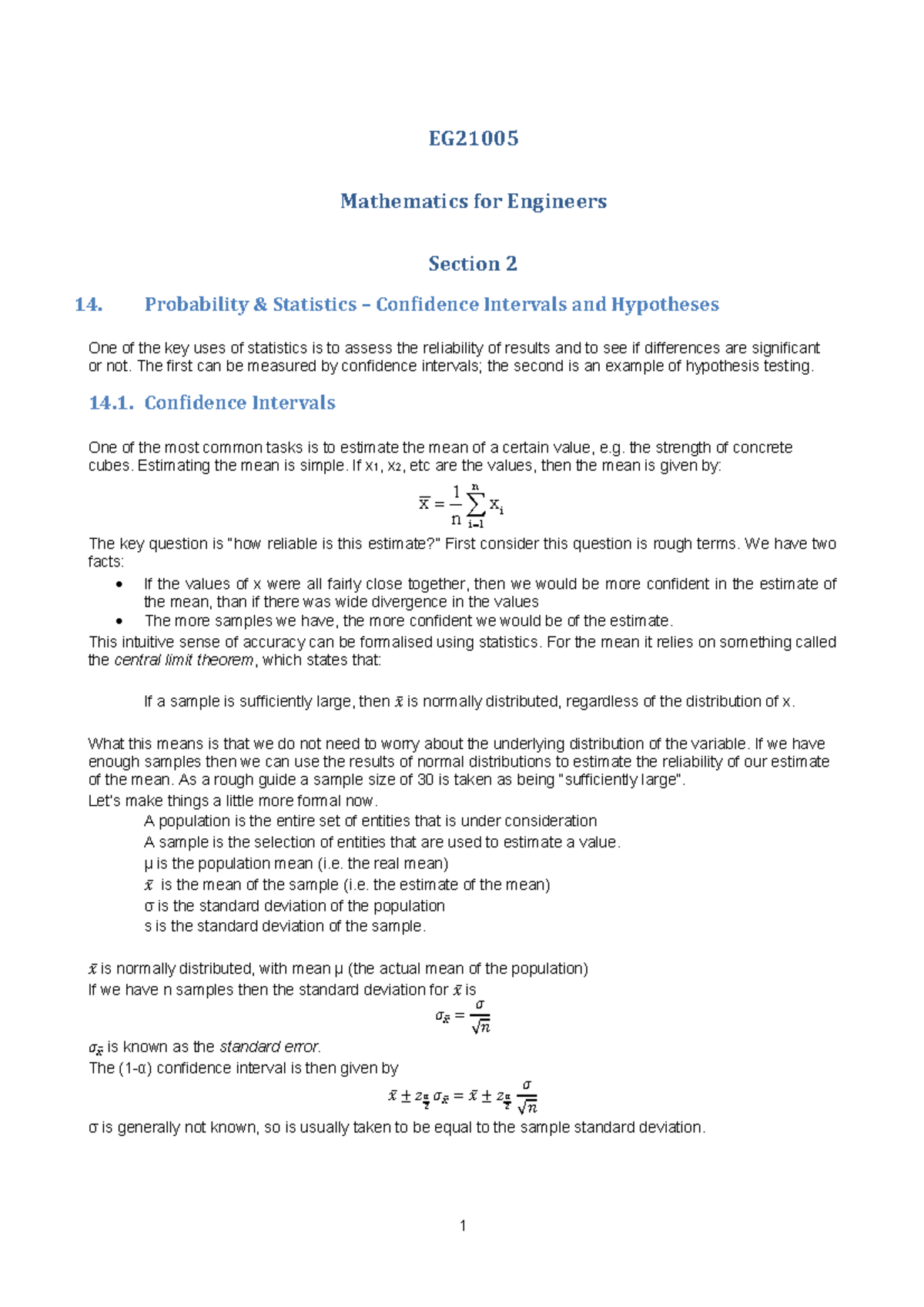 Probability Notes 4 - Confidence Intervals and Hypotheses - EG ...