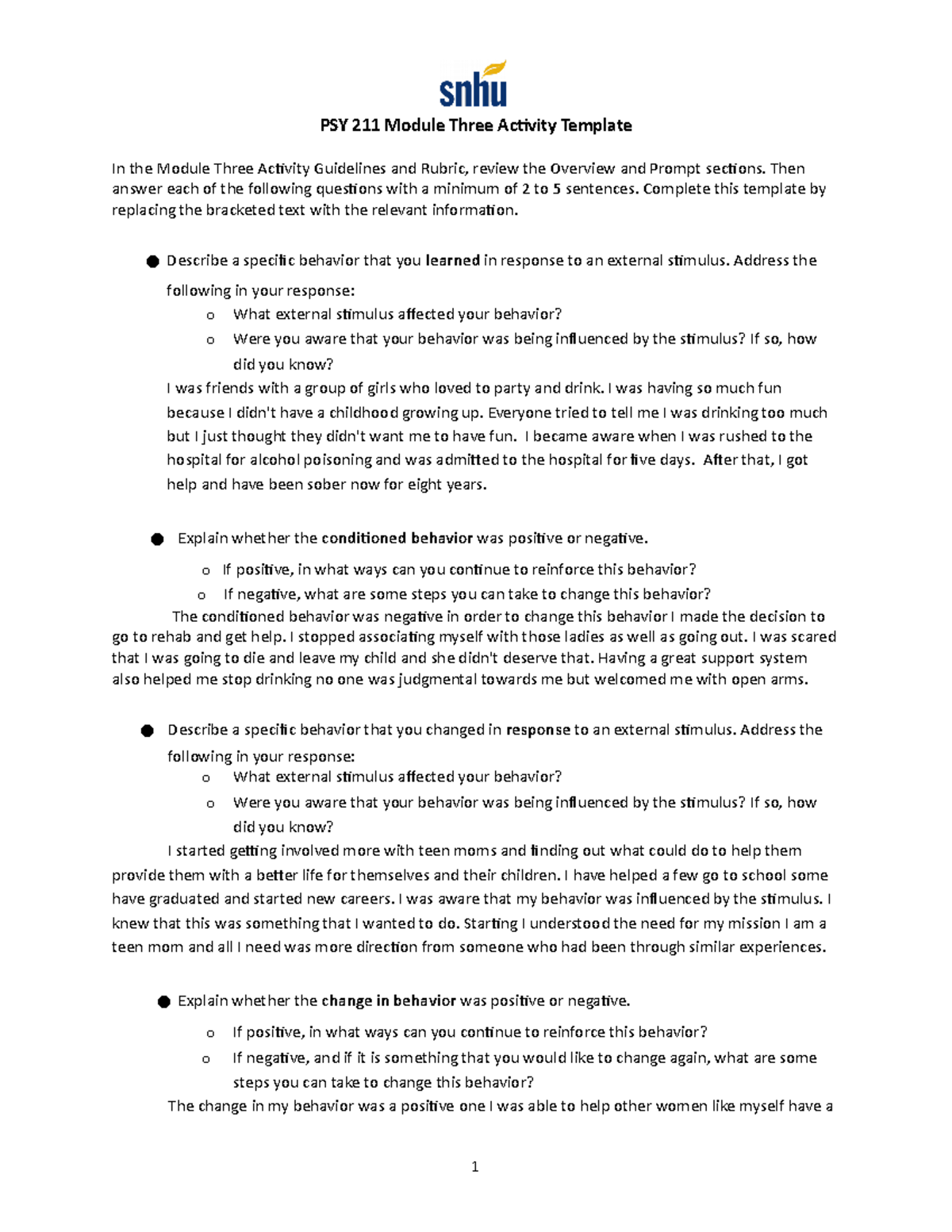 PSY 211 Module Three Activity Template - Then answer each of the ...