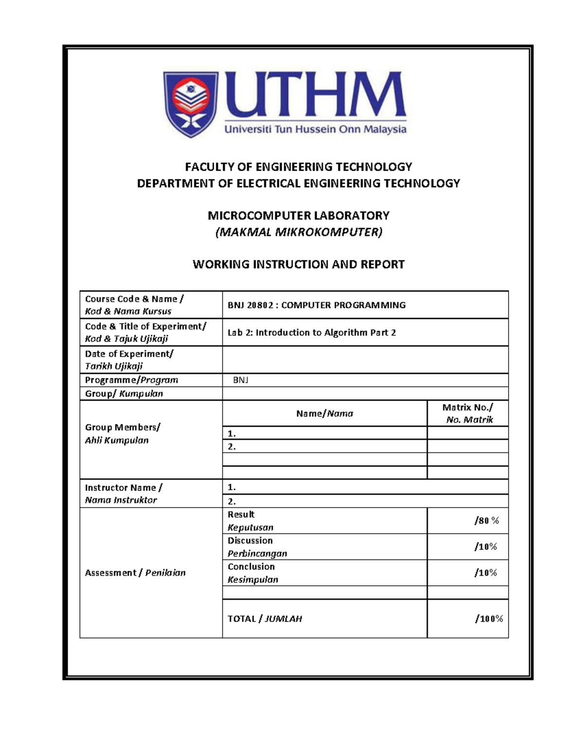Lab2 Introduction to Algorithm Part 2 BNJ20802 v1 - Department of ...