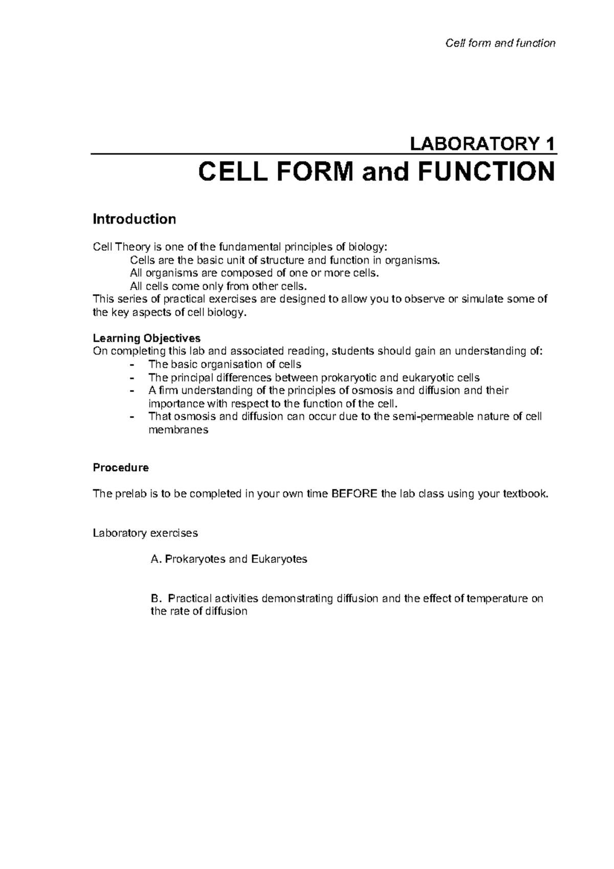L1 Cells 2023 - ppt - LABORATORY 1 CELL FORM and FUNCTION Introduction ...