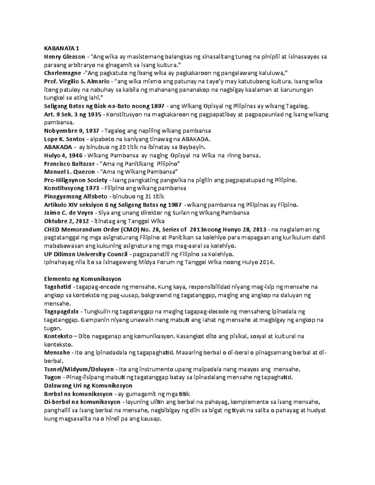 Kontekstwalisado - Good work - KABANATA 1 Henry Gleason - “Ang wika ay ...