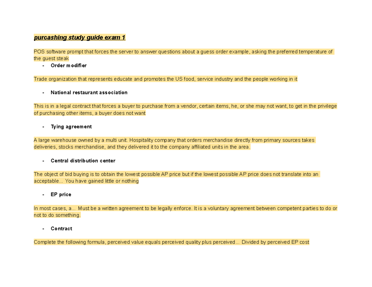 Purchasing study guide exam 1 - purcashing study guide exam 1 POS ...