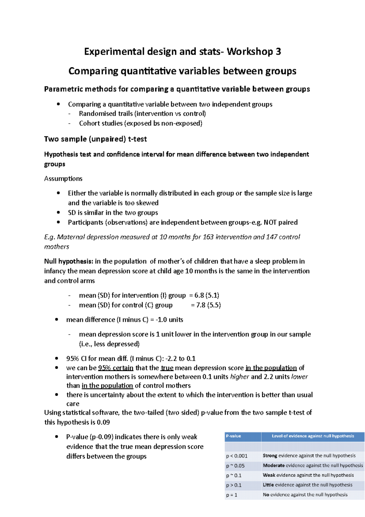Workshop 3 notes - Experimental design and stats- Workshop 3 Comparing ...