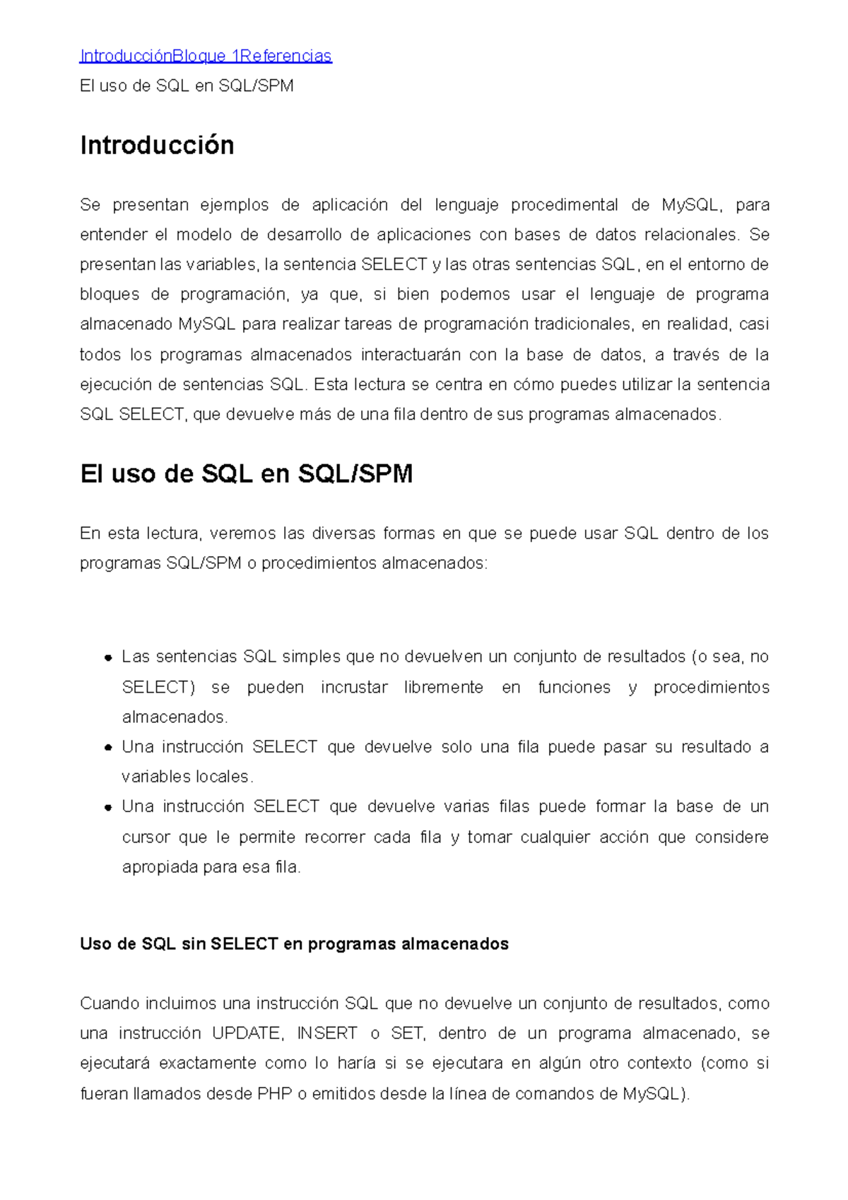 Modulo 4 Lectura 3 Introducci nBloque 1Referencias El Uso De SQL En