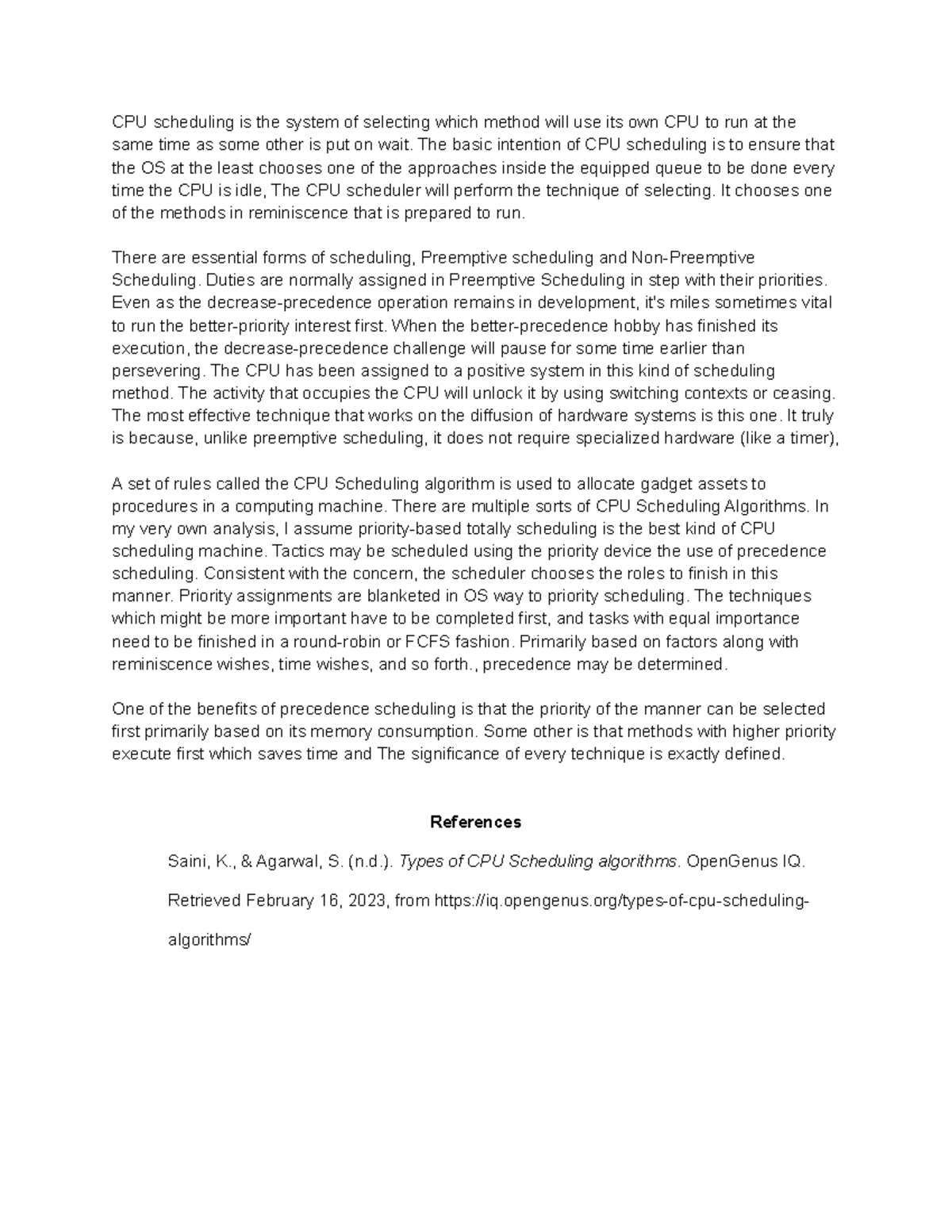 CS 2301 Discussion forum unit 3 - CPU scheduling is the system of selecting which method will ...