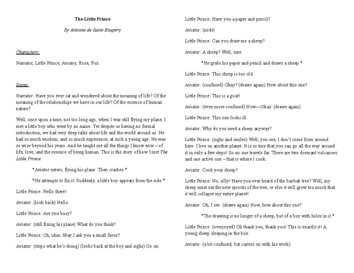 The-Little-Prince - The Little Prince Role play script - The Little ...