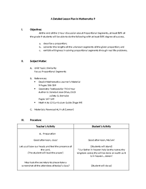 Measures of Central Tendency LESSON PLAN - DETAILED LESSON PLAN IN ...