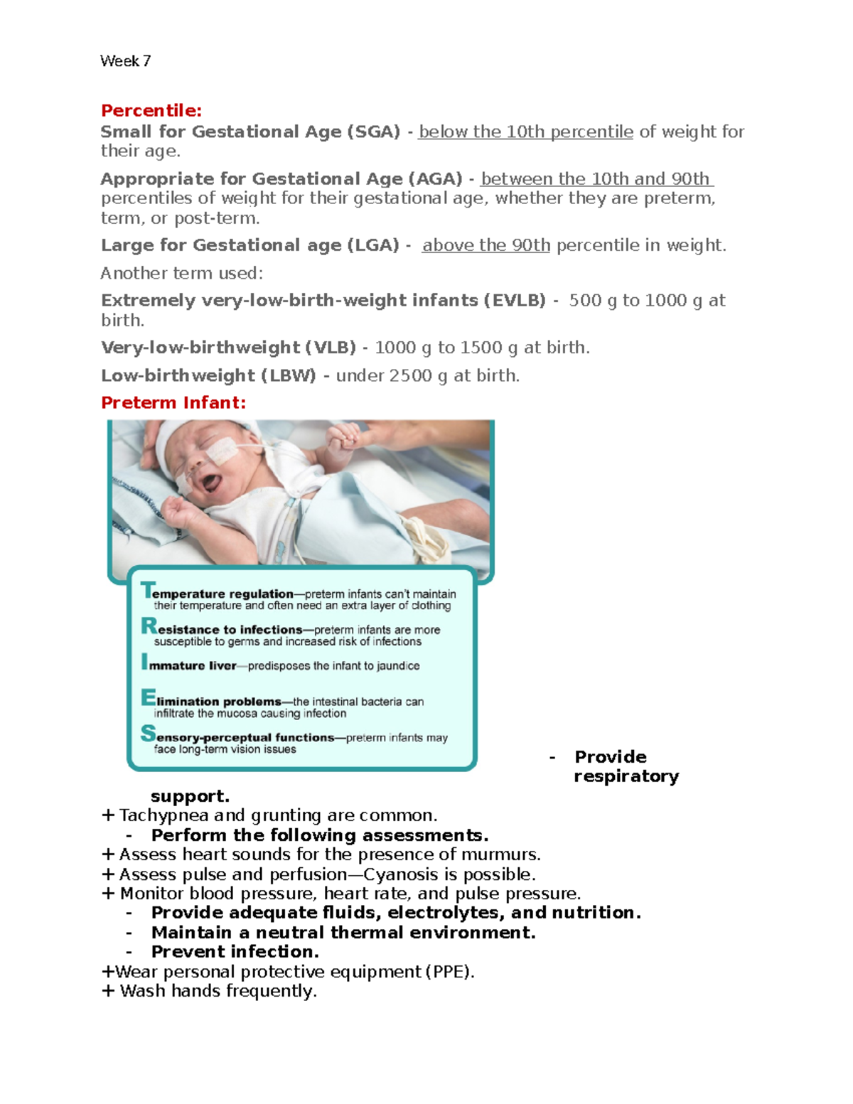 Percentile - Notes - Week 7 Percentile: Small for Gestational Age (SGA ...