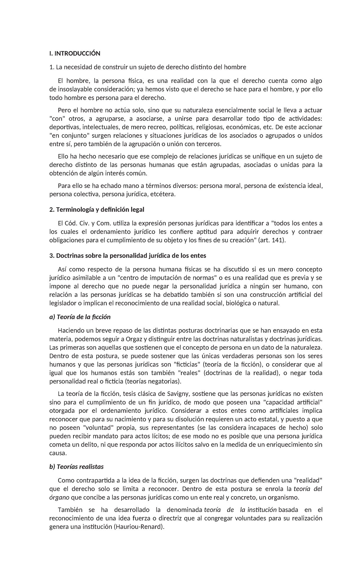 La persona jur dica en el CCy CN - I. INTRODUCCIÓN La necesidad de construir un sujeto de ...