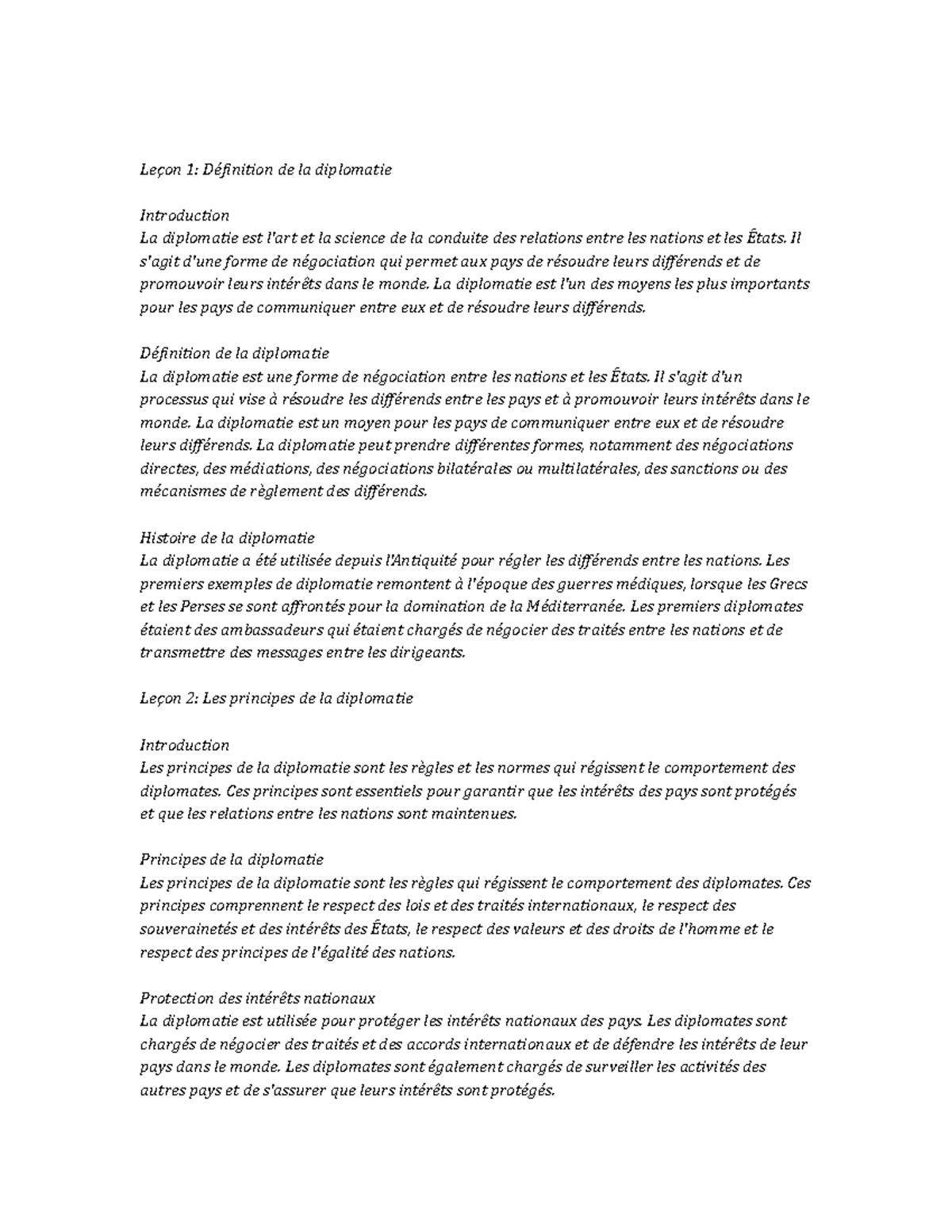 Diplomatie Notes de cours - Leçon 1: Définition de la diplomatie ...