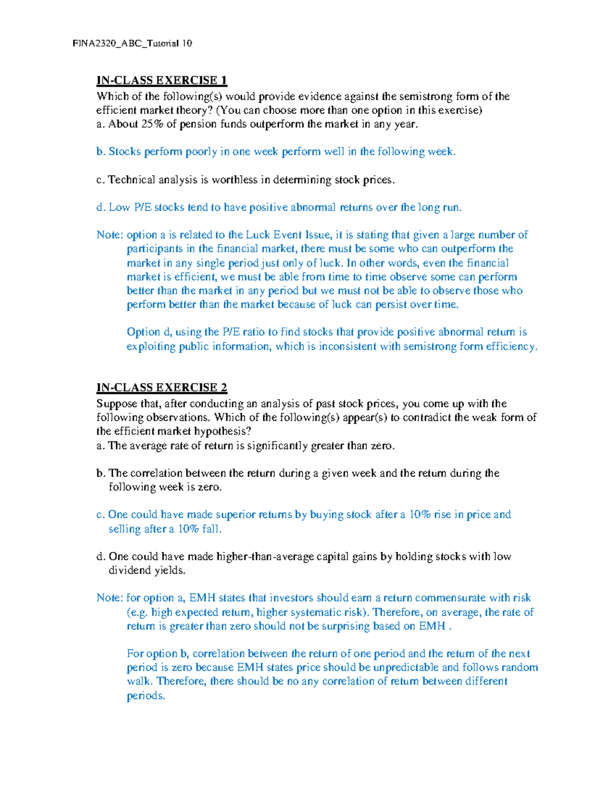 Tutorial 10 Solutions - tut - IN-CLASS EXERCISE 1 Which of the following(s) would provide ...