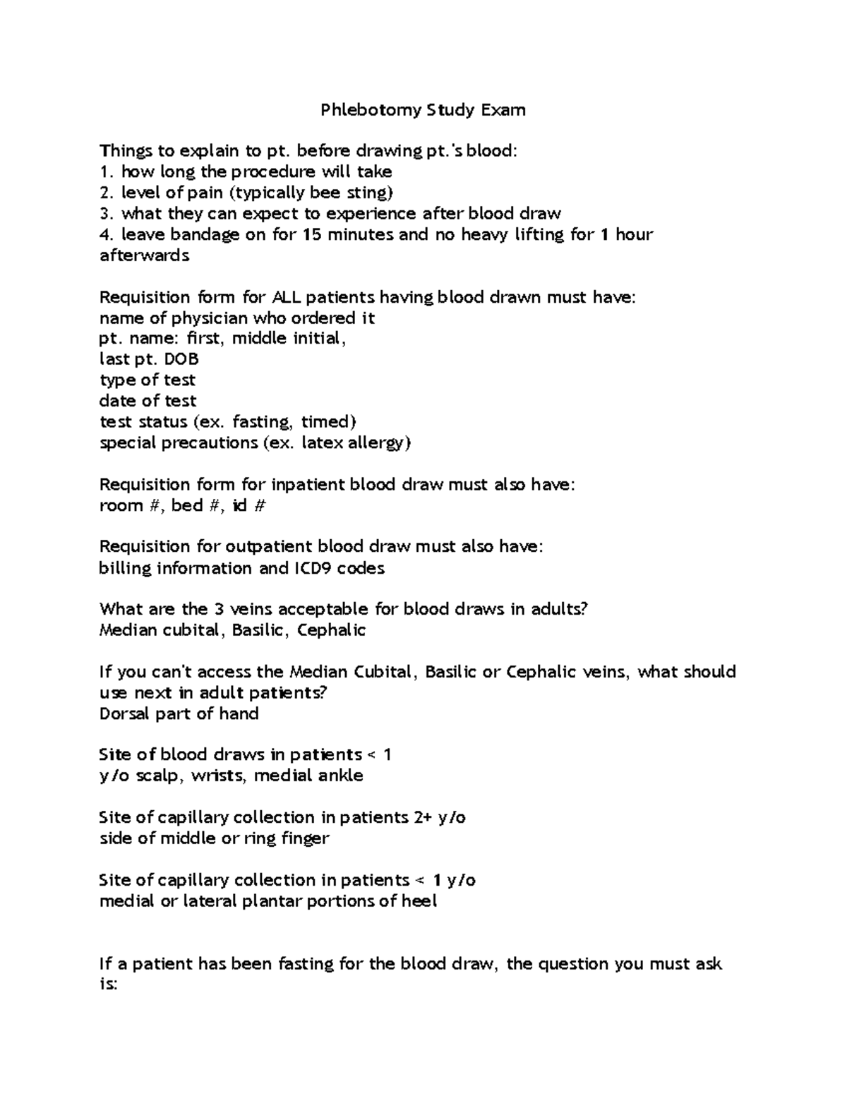 Practice Exam Iword - phlebotomy notes and summaries - Phlebotomy Study ...