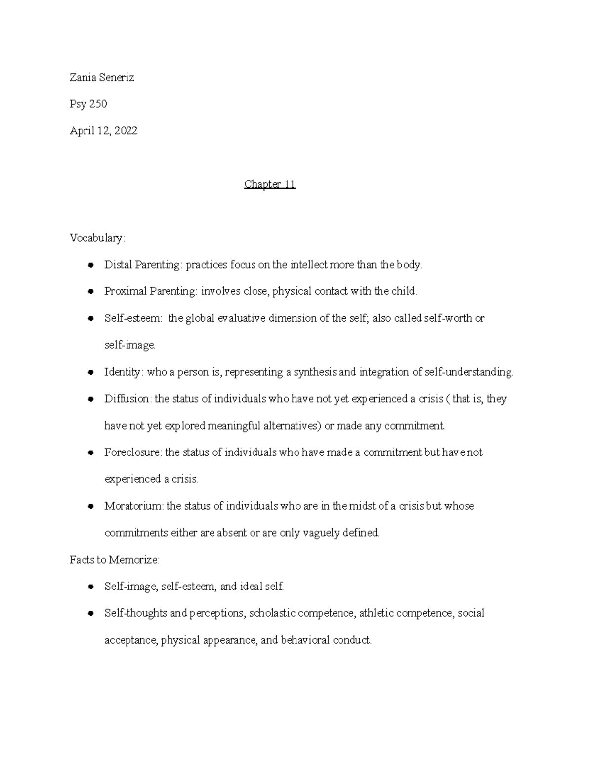 Chapter 11 - Zania Seneriz Psy 250 April 12, 2022 Chapter 11 Vocabulary ...