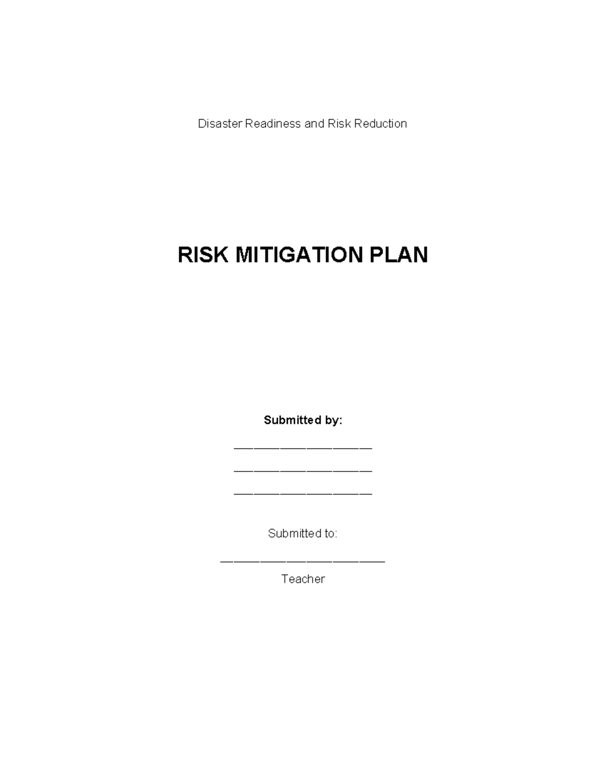 Risk Mitigation Plan Assessment - Disaster Readiness and Risk Reduction ...