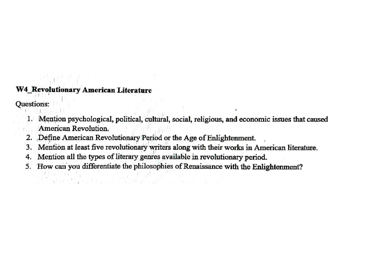 American Literature Daily Questions - english litrature - Studocu