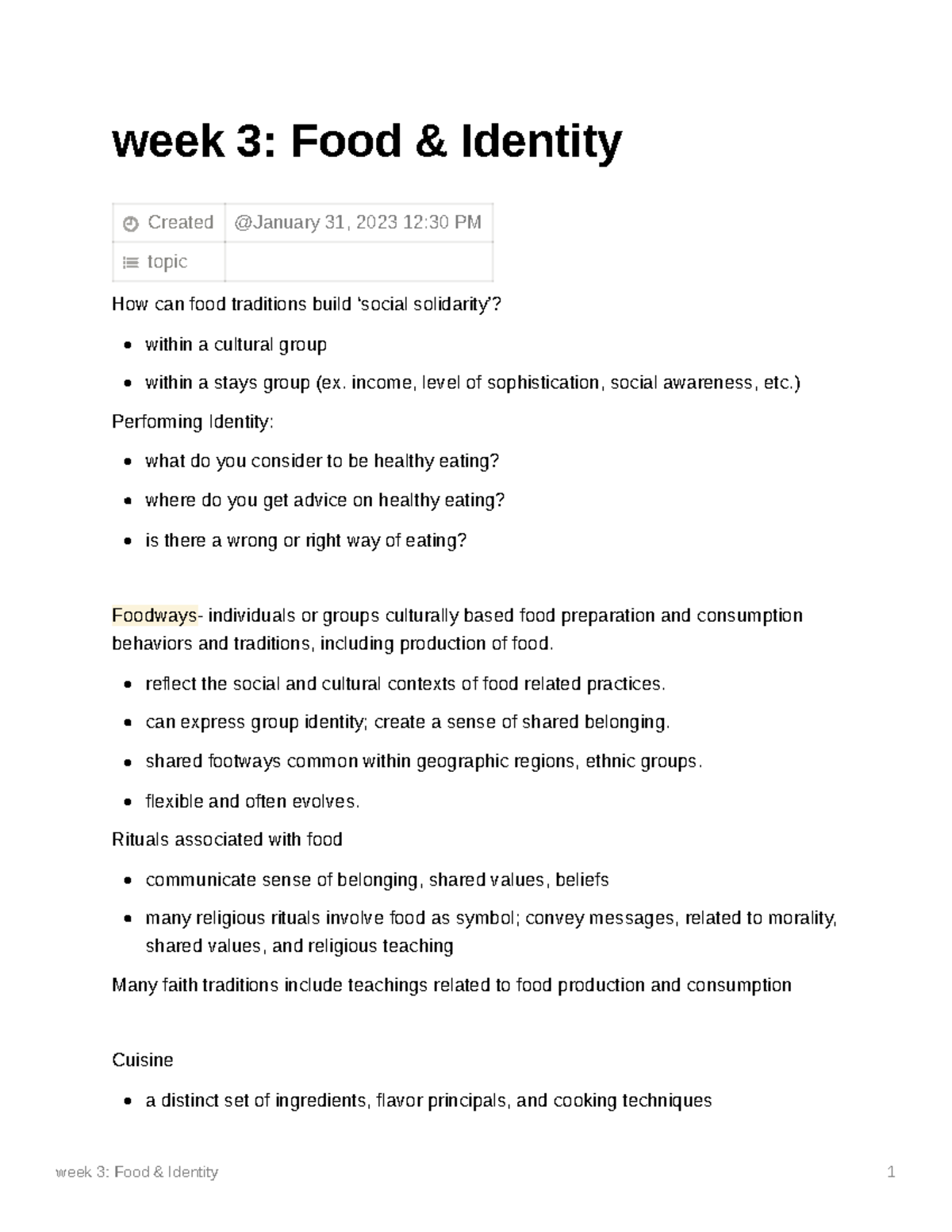 Week 3 Food Identity - week 3: Food & Identity 1 week 3: Food ...