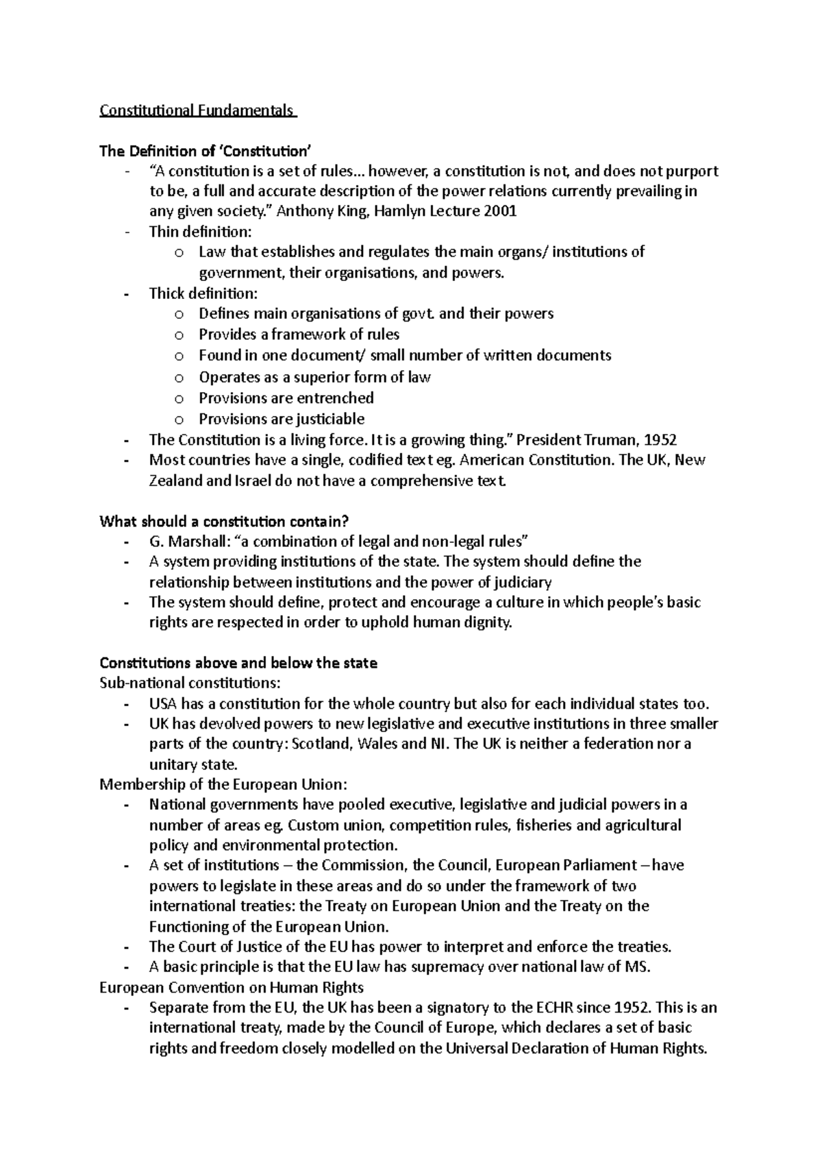 Constitutional notes - ..... - Constitutional Fundamentals The ...