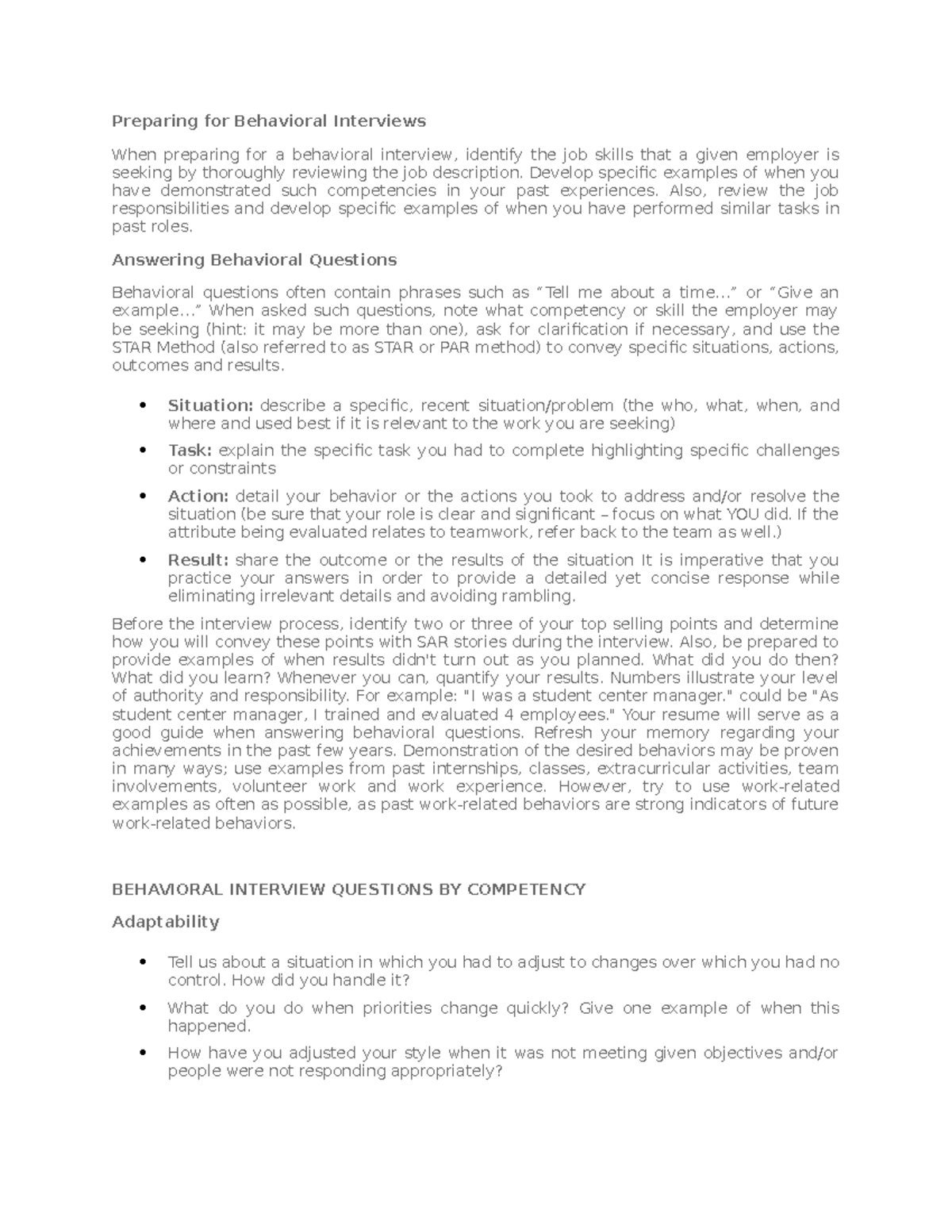 Preparing for Behavioral Interviews - Develop specific examples of when ...