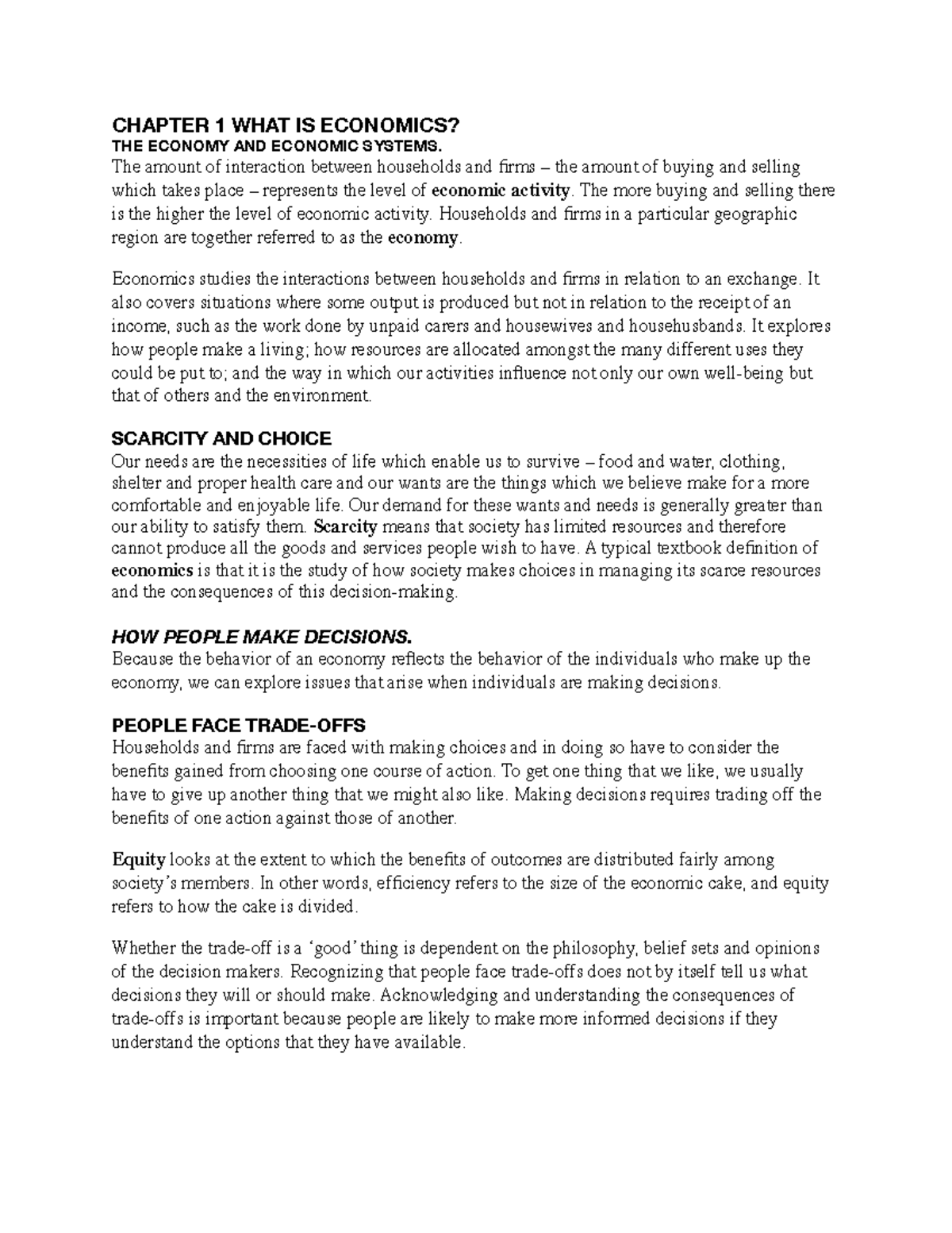 Chapter 1&2 PEC - Summary - CHAPTER 1 WHAT IS ECONOMICS? THE ECONOMY ...