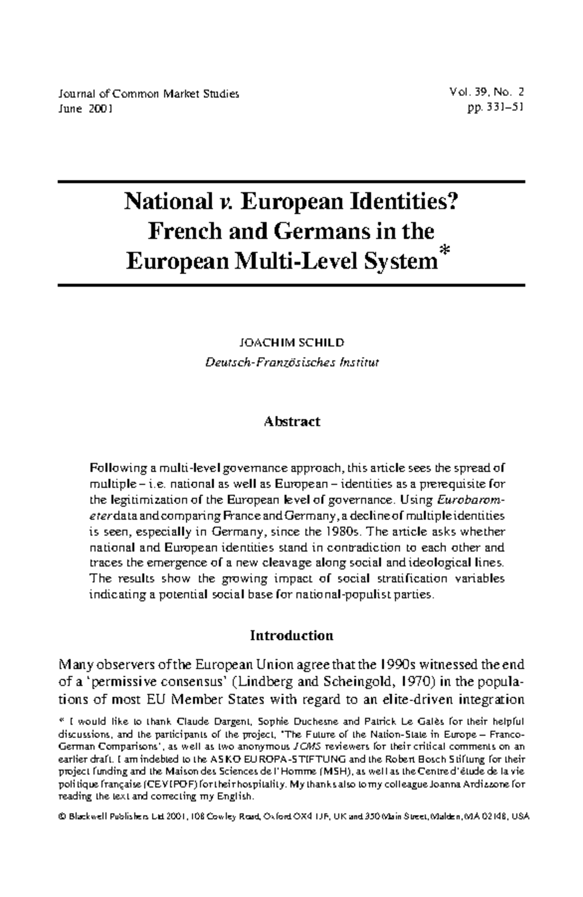 National v European Identities - Journal of Common Market Studies June ...