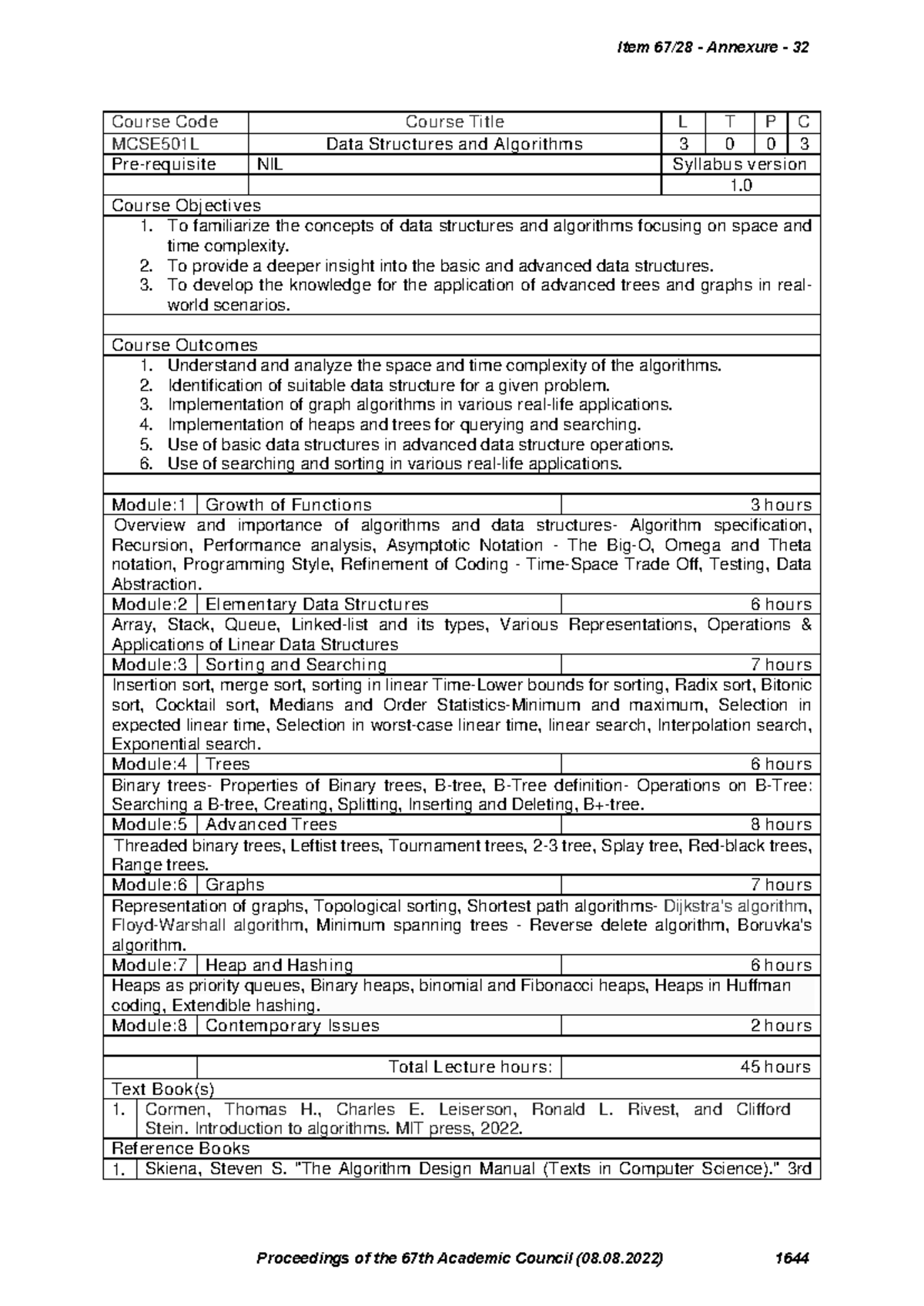 Mcse501l Data Structures And Algorithms Th 10 0 Mcse501l Course