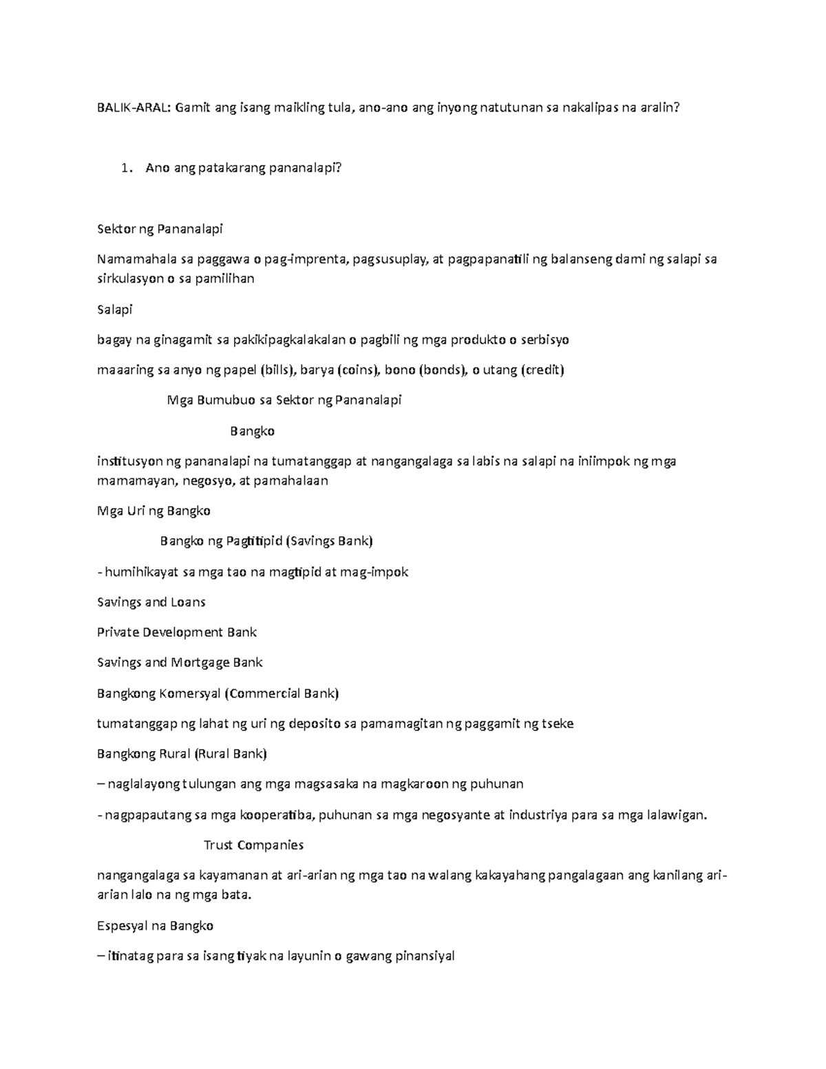 Outline FOR MAY 3 - Economics wdd dsds - BALIK-ARAL: Gamit ang isang ...