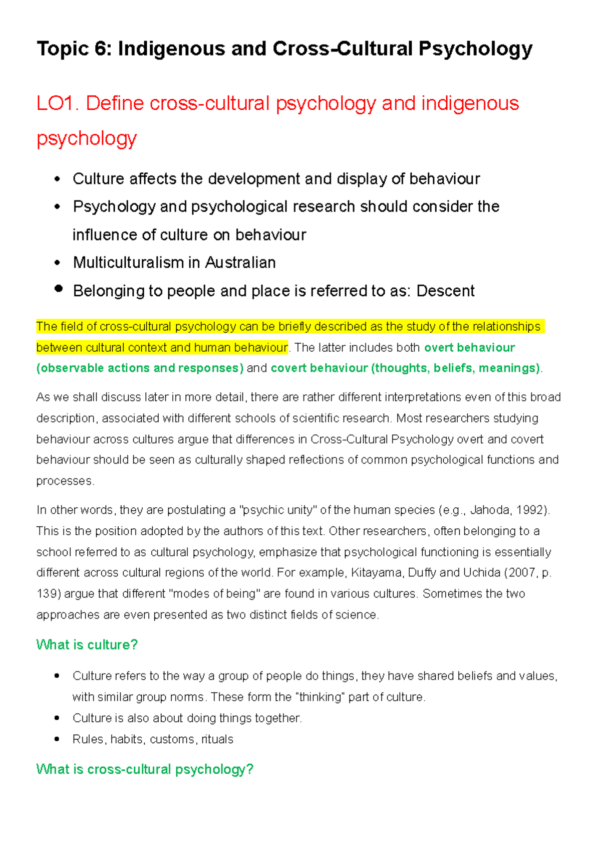 Topic 6 - Indigenous and Cross-Cultural Psychology - Define cross ...