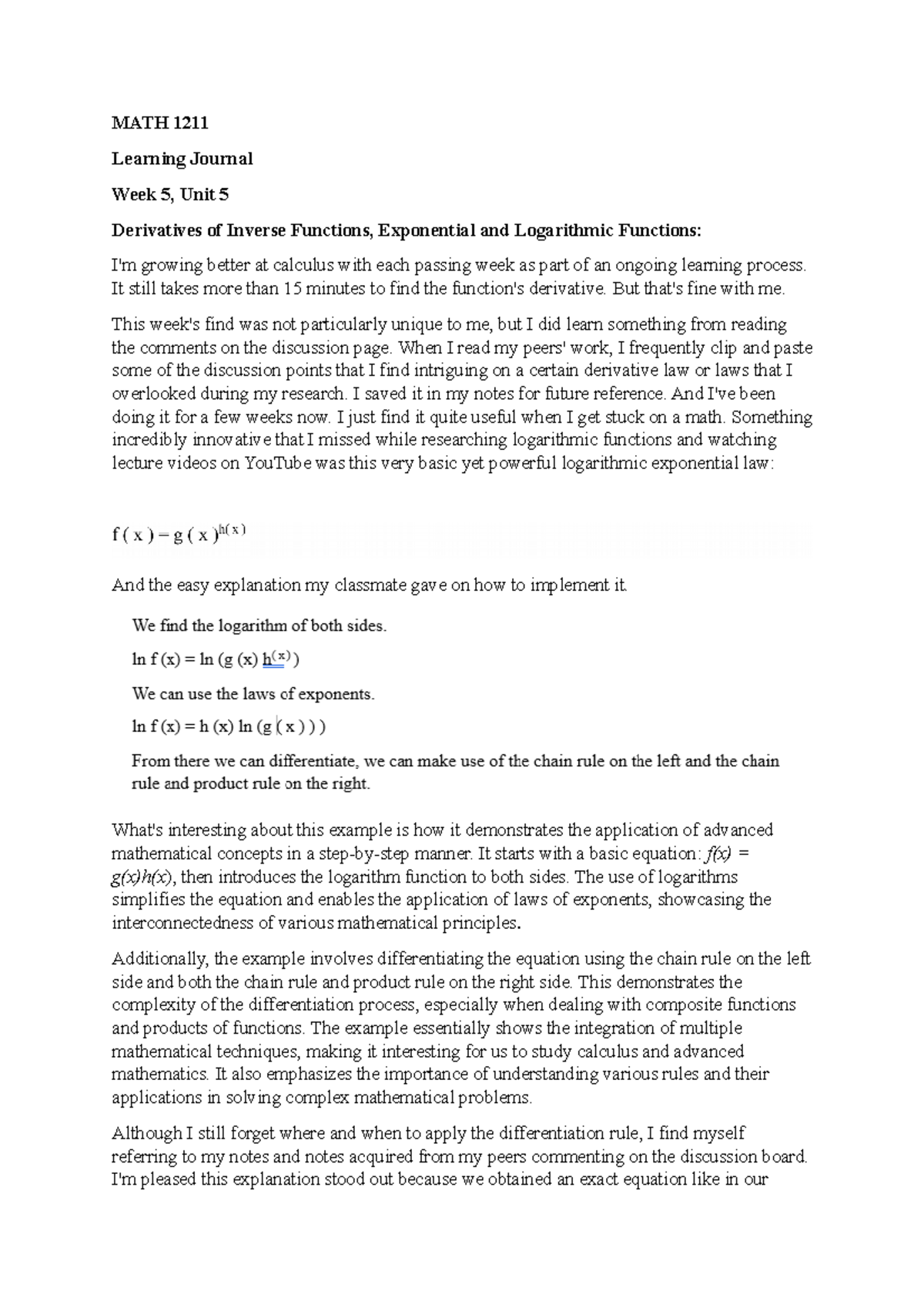 MATH 1211 Learning Journal Unit 5 - MATH 1211 Learning Journal Week 5 ...