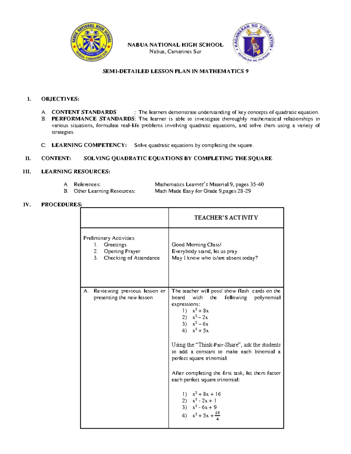 Dll-final-cldocx compress - NABUA NATIONAL HIGH SCHOOL Nabua, Camarines ...