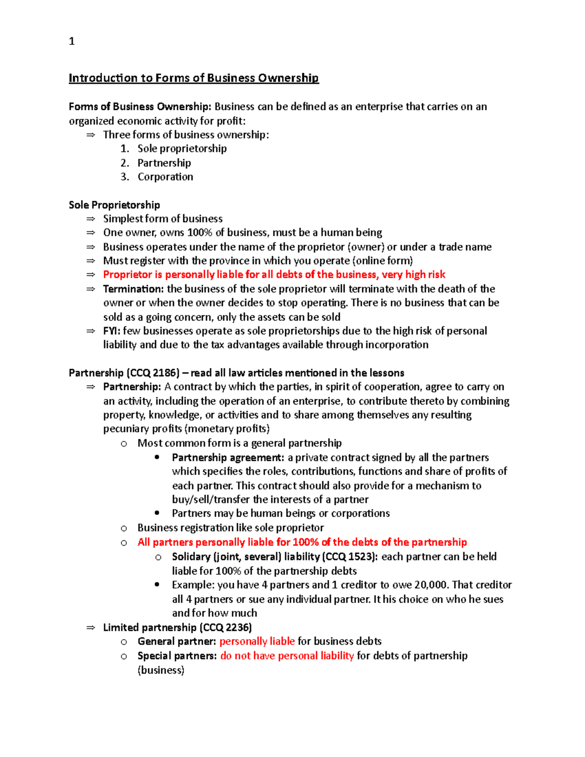 all content in the final exam - Introduction to Forms of Business ...