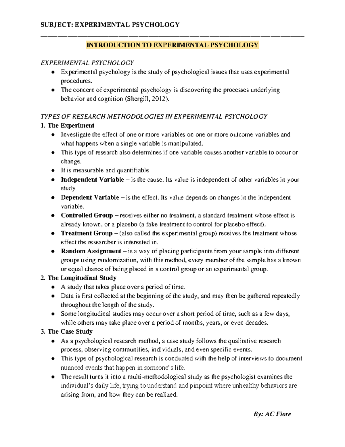 Experimental Psychology - The concern of experimental psychology is ...