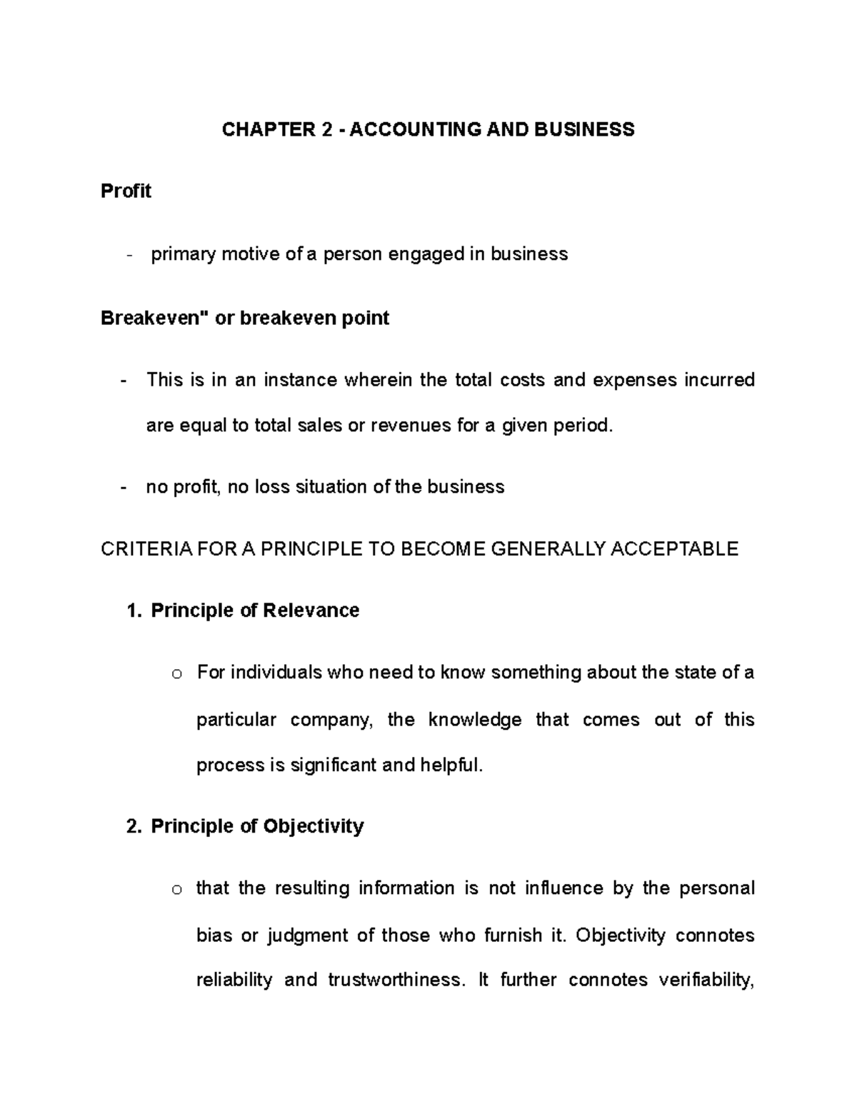 Chapter 2 Accouting and Business - CHAPTER 2 - ACCOUNTING AND BUSINESS Profit - primary motive ...