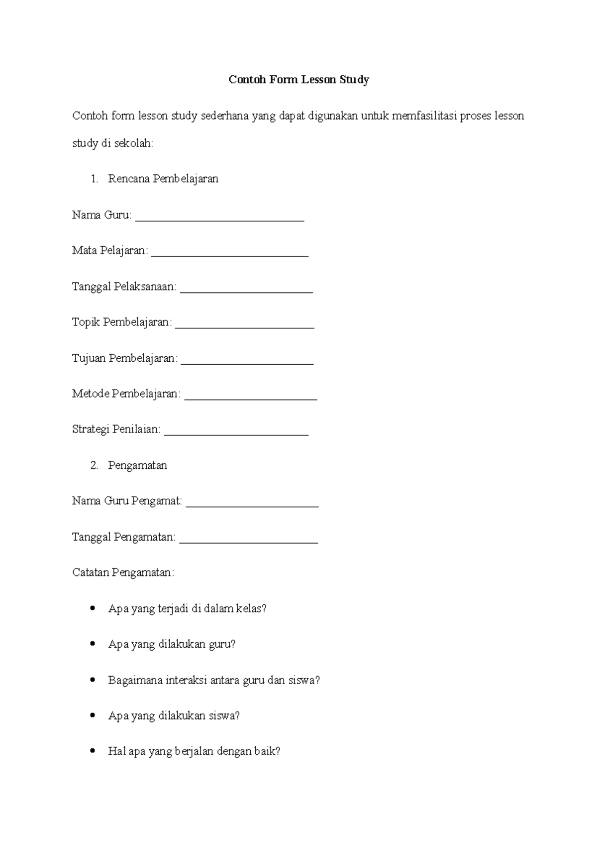 Contoh Form Lesson Study - Contoh Form Lesson Study Contoh form lesson ...