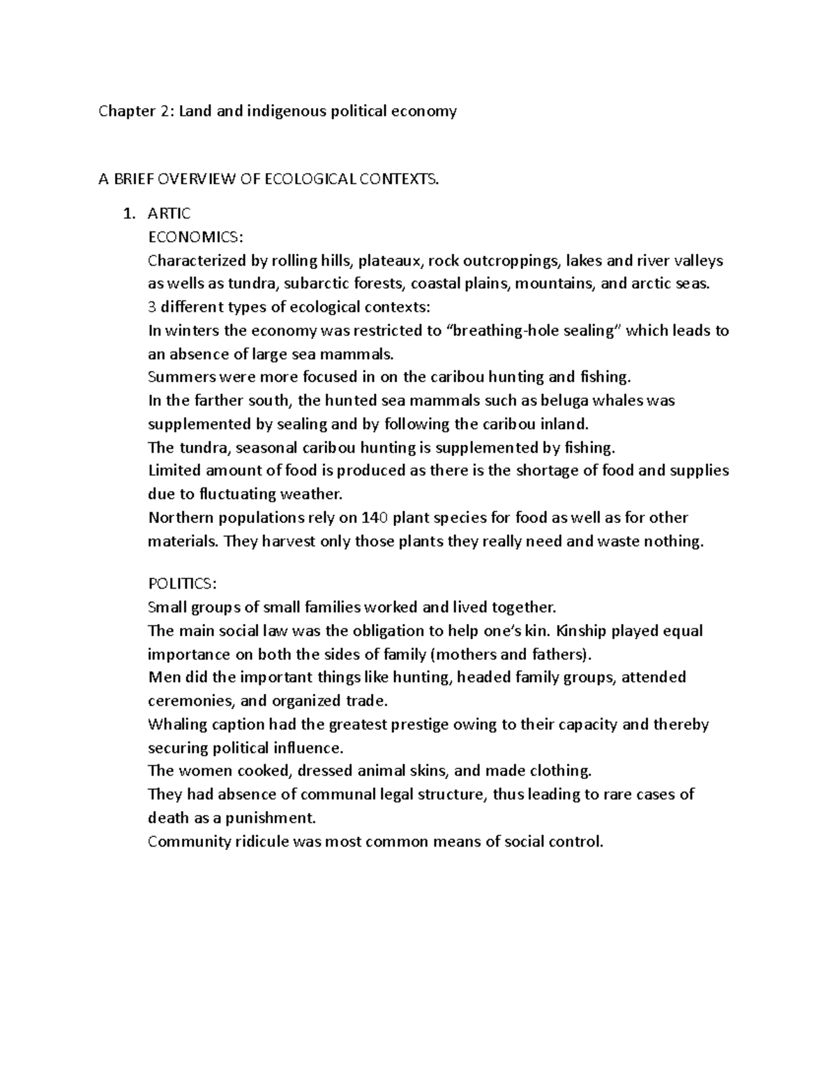 Indigenous final notes - Chapter 2: Land and indigenous political ...