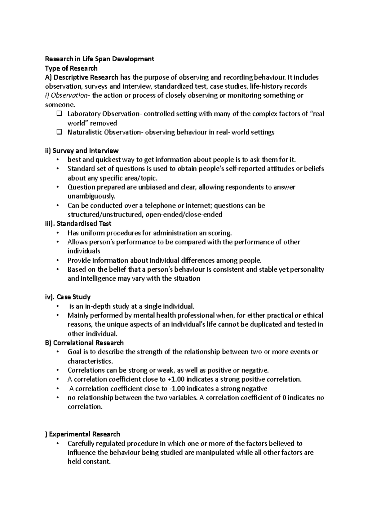 Research in Life Span Development - It includes observation, surveys ...